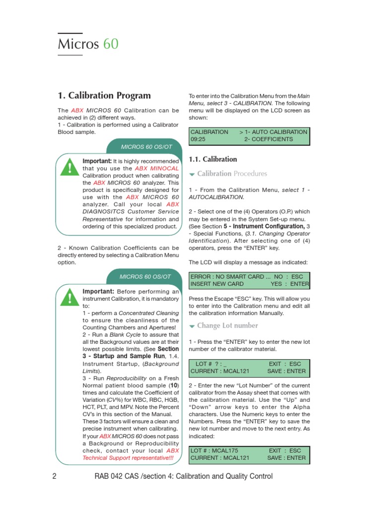 ABX Micros 60 Calibration Guide | PDF | Coefficient Of Variation | Assay
