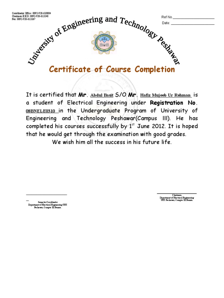 Certificate of Course Completion: Abdul Basit Hafiz Mujeeb Ur Rehman | PDF
