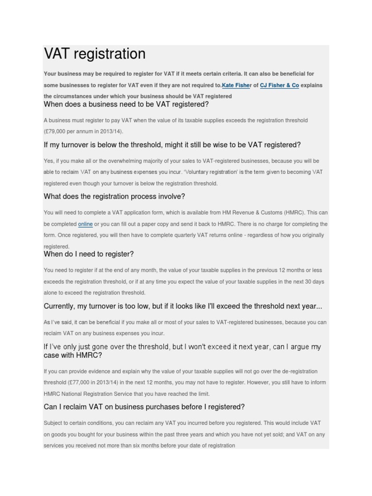 VAT Registration | PDF | Economic Institutions | Financial Economics