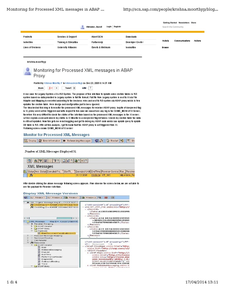 Monitoring For Processed Xml Messages In Abap Proxy Pdf Proxy Server Information