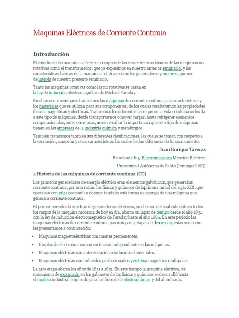 Maquinas Eléctricas de Corriente Continua | PDF | Generador eléctrico | Motor eléctrico