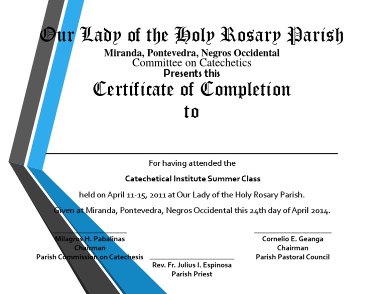 Certificate of Completion for Catechism | PDF