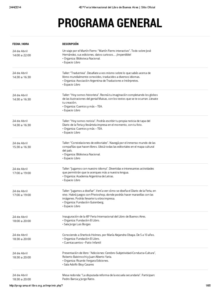 Programa Feria Del Libro | PDF | Libros | Publicación