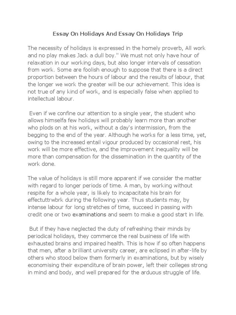Essay On Holidays and Essay On Holidays Trip: Examinations | PDF | Time