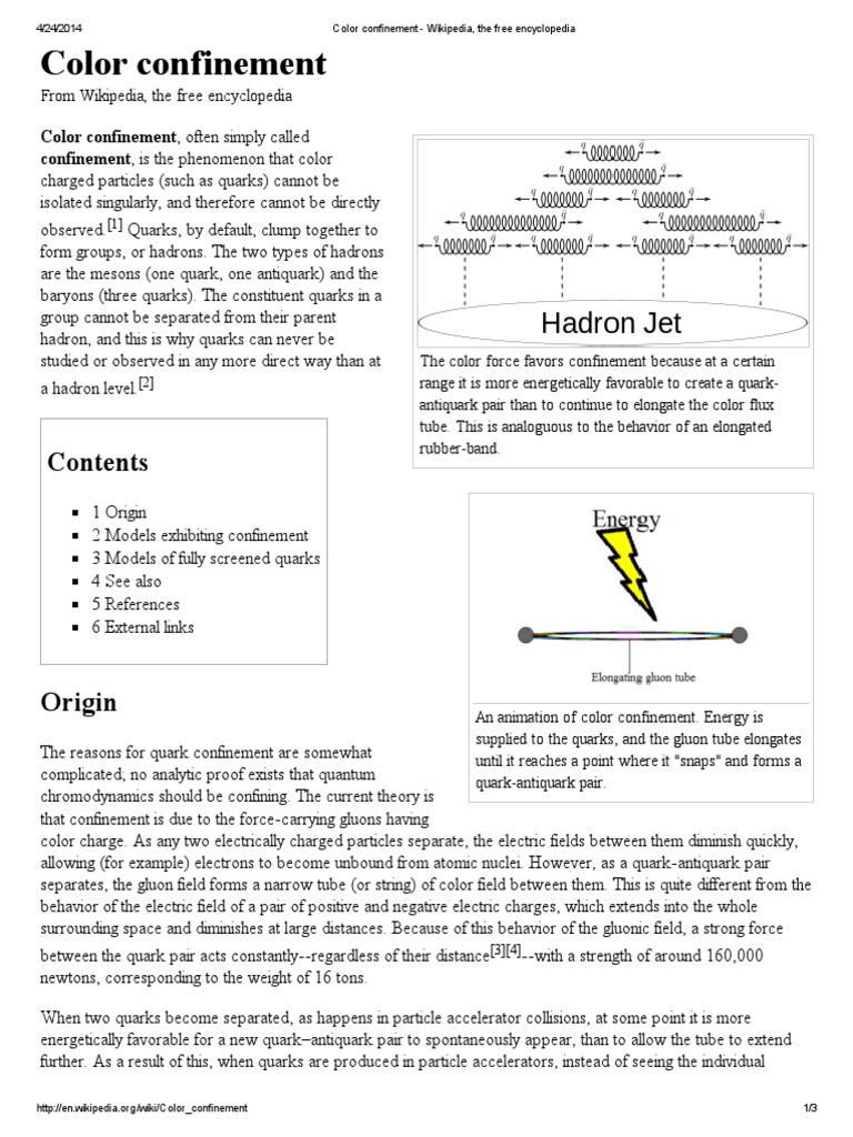 Color Confinement - Wikipedia, The Free Encyclopedia | Quark | Hadron