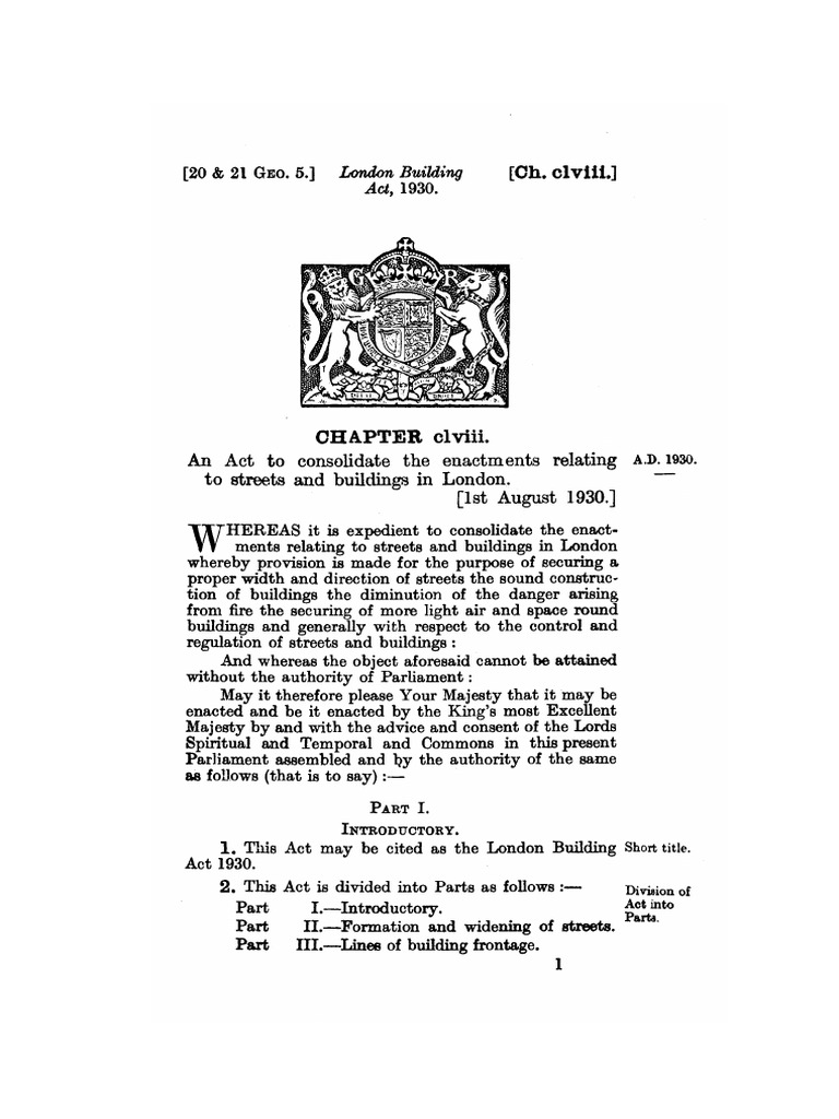 London Building Act 1930 Overview | PDF | Arbitration | Traffic