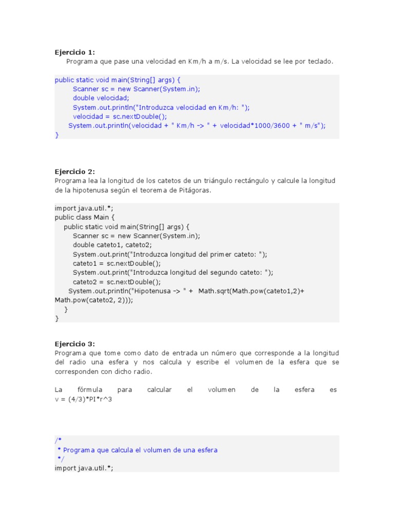 Ejercicios Basicos Java | PDF | Matemática Elemental | Enseñanza de matemática