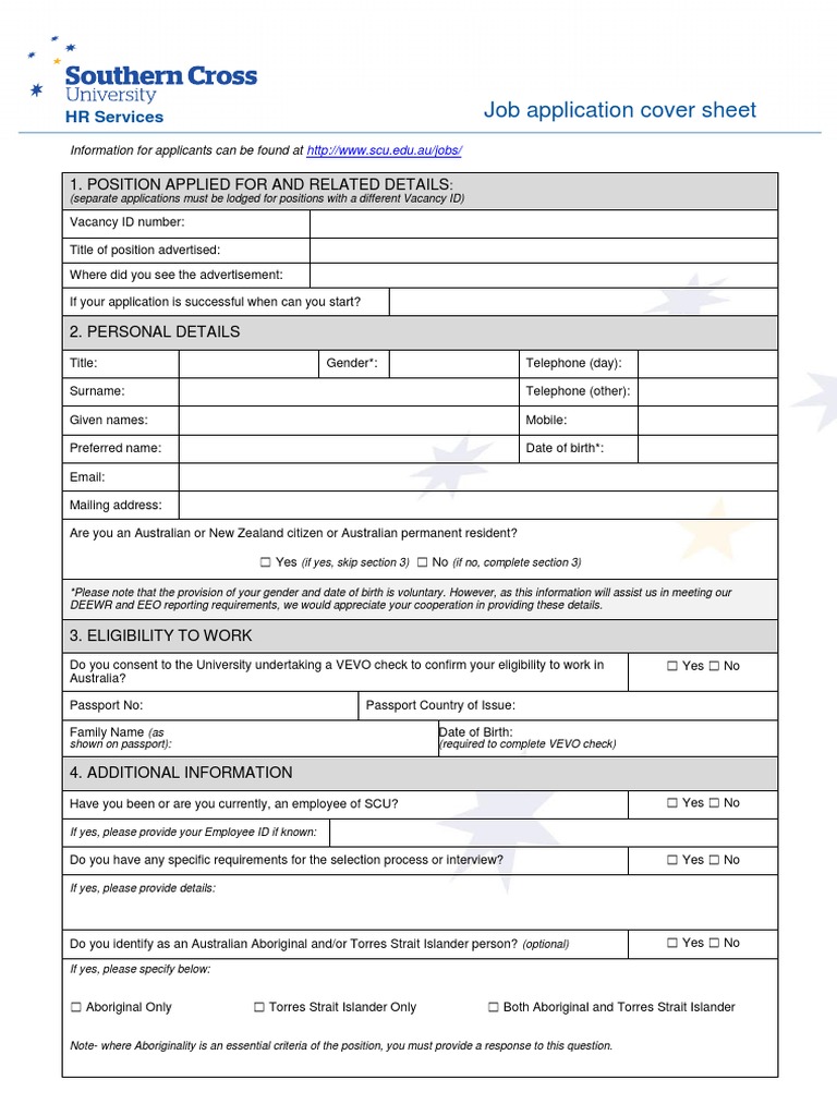 Job Application Cover Sheet | PDF