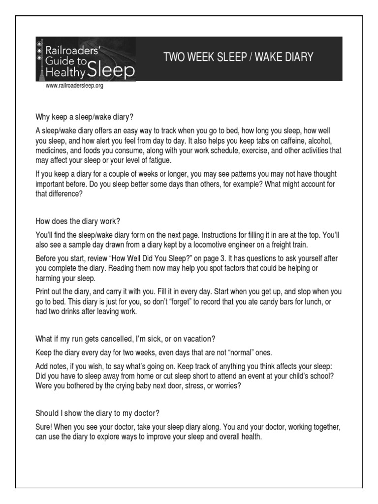 Two Week Sleep / Wake Diary | PDF | Sleep | Caffeine