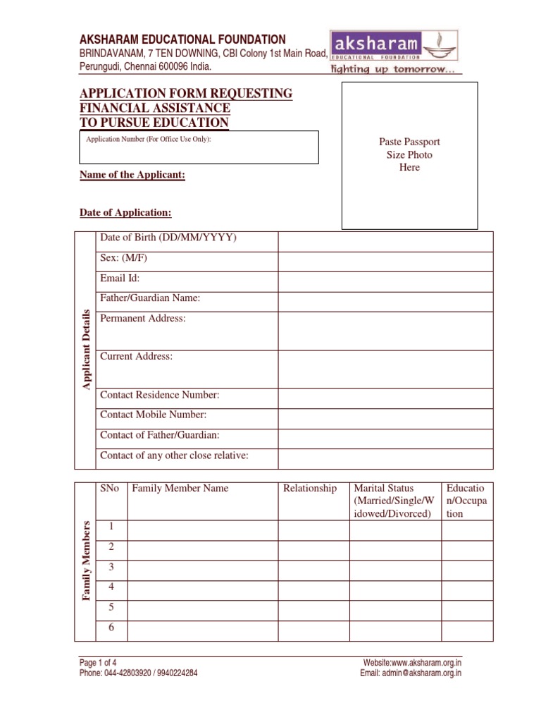 Aksharam Educational Foundation - Application Form - V3 | PDF ...