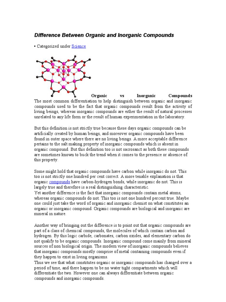 Organic vs Inorganic Compounds Explained | PDF | Organic Compounds ...