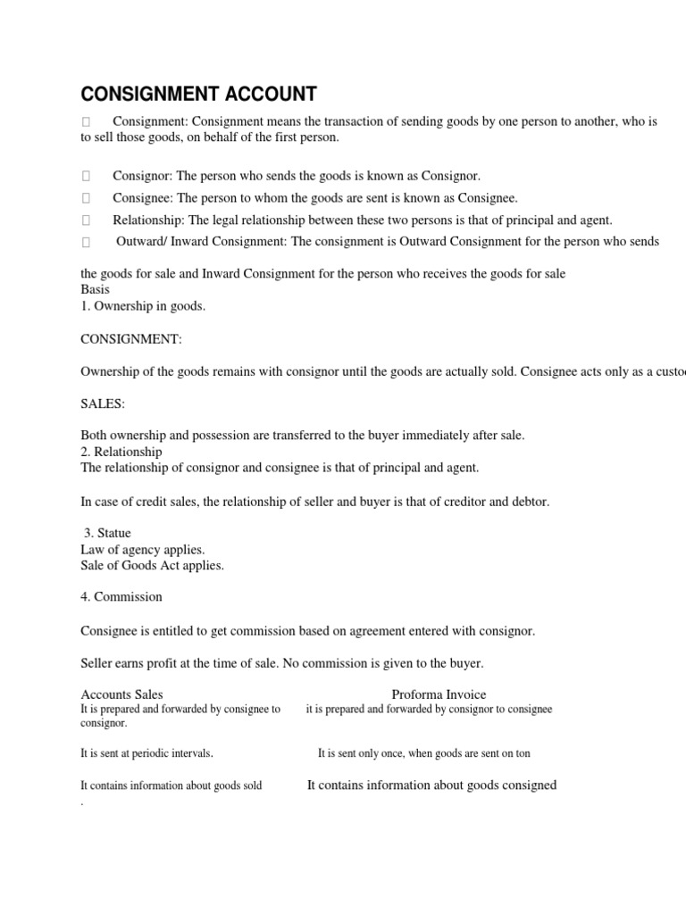 Consignment Account | Stocks | Sales