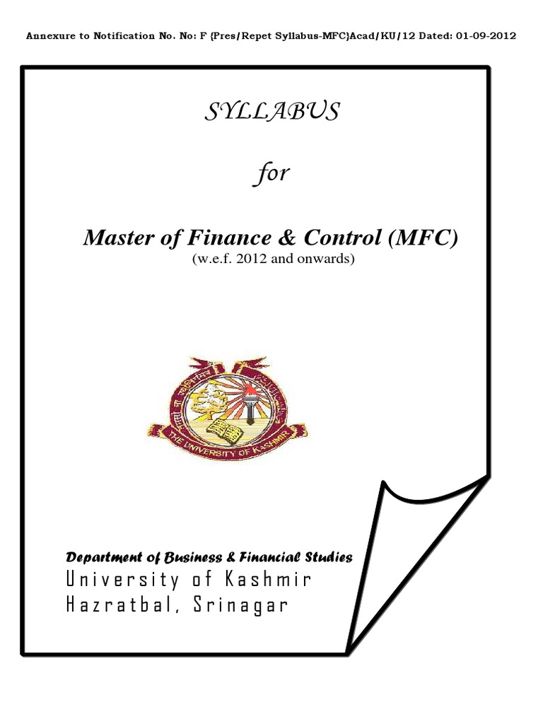 Syllabus For: Master of Finance & Control (MFC) | PDF | Insurance | Taxes