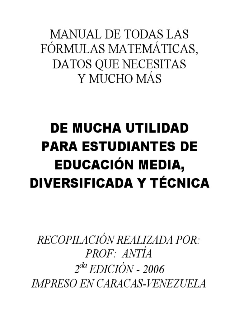 Manual de Fórmulas Matemáticas, Datos Que Necesitas y Mucho Más | PDF ...