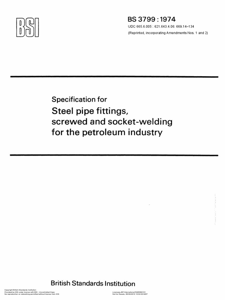 BS 3799 (74) Specification For Steel Pipe Fittings, Screwed and Socket ...