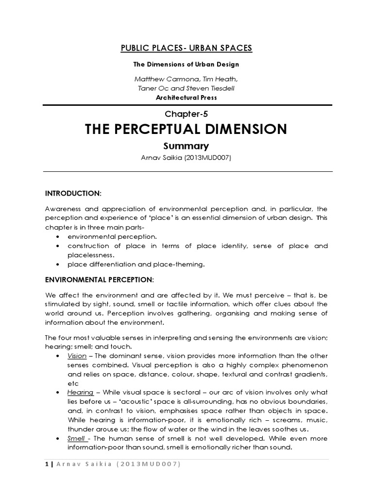 Perceptual Dimension Summary by Arnav | PDF | Senses | Perception