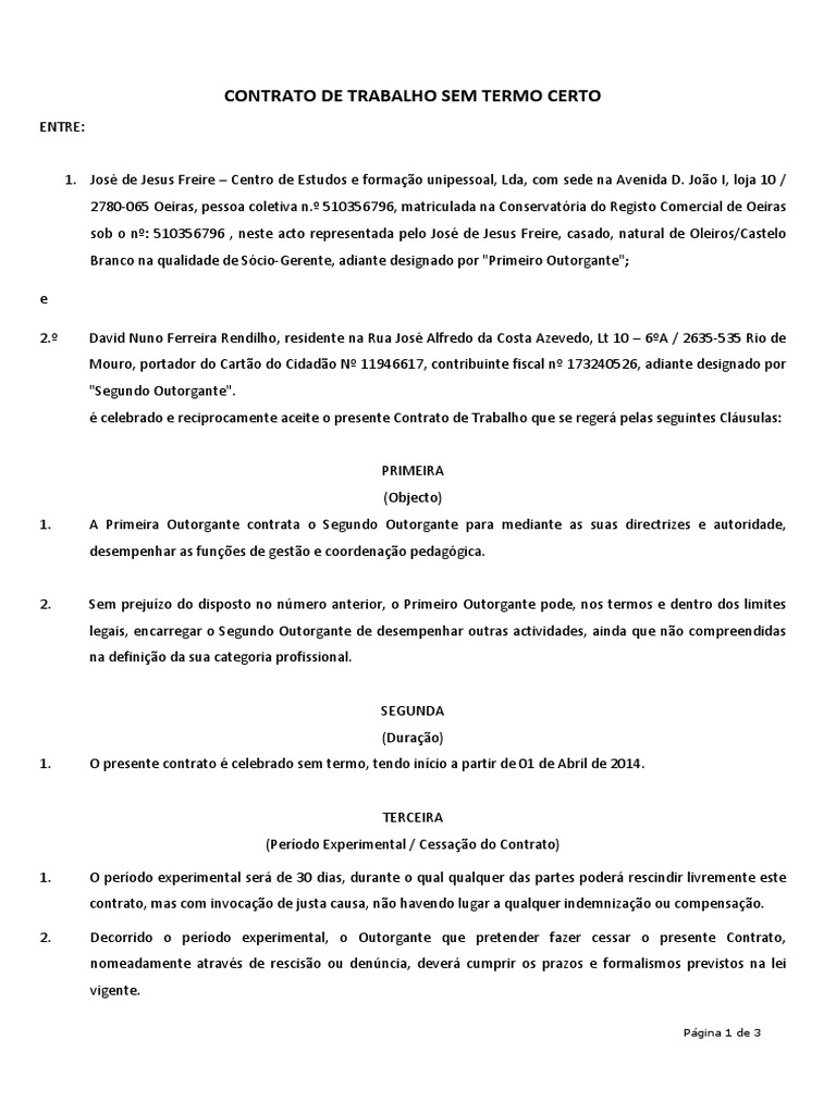 Contrato de Trabalho Sem Termo | PDF | Trabalho temporário | Business