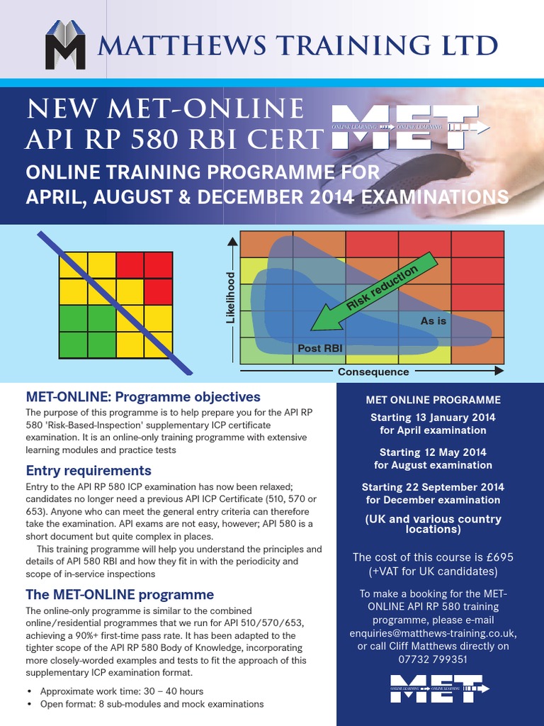 New Met-Online Api RP 580 Rbi Cert: Matthews Training LTD | PDF | Test ...