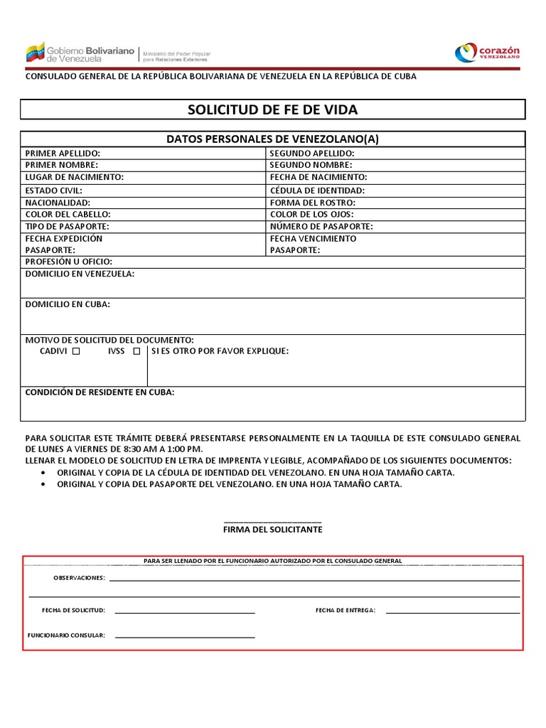 Solicitud de Fe de Vida | PDF