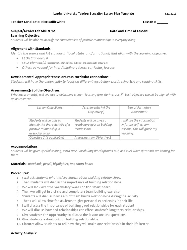 Building Relationship Lesson Plan | PDF | Educational Assessment ...