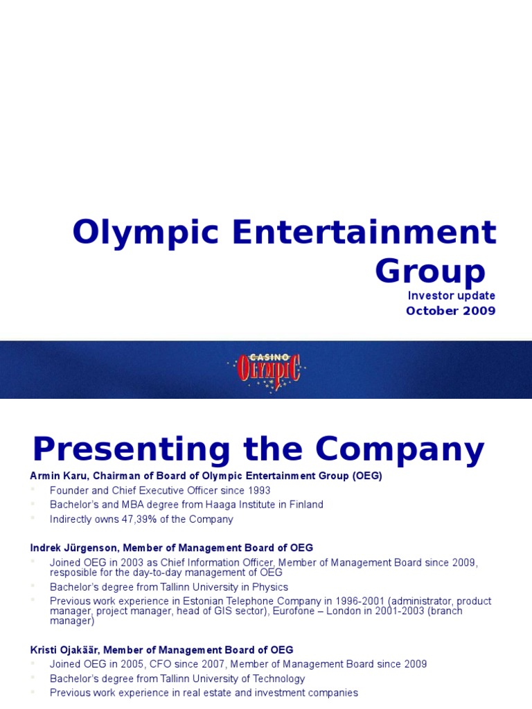 Olympic Entertainment Group | PDF | Gambling | Slot Machine