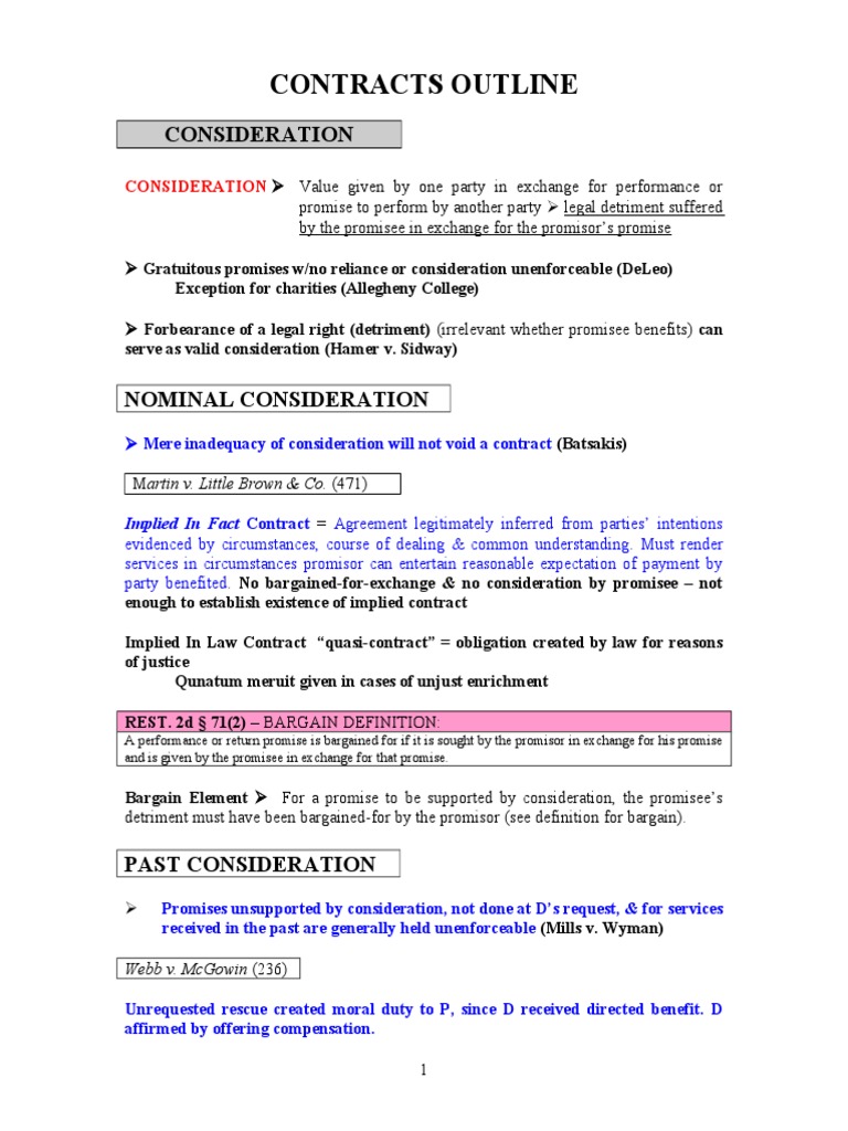 Contracts Pottow Outline | PDF | Offer And Acceptance | Consideration