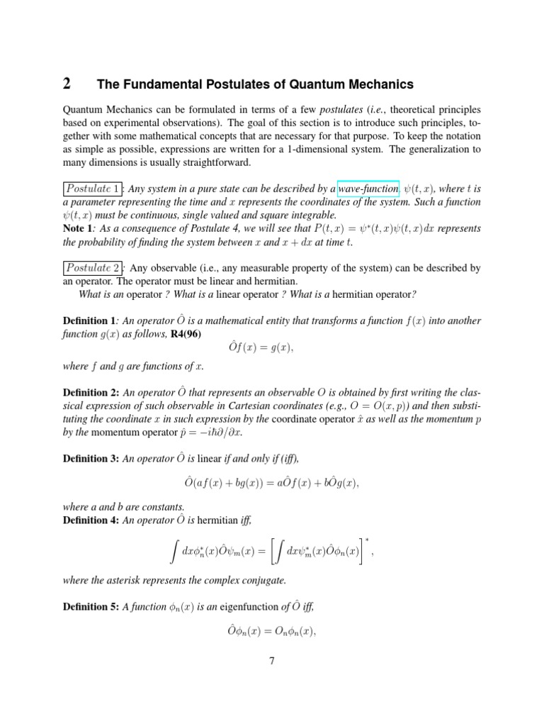 The Fundamental Postulates of Quantum Mechanics | PDF | Hilbert Space ...