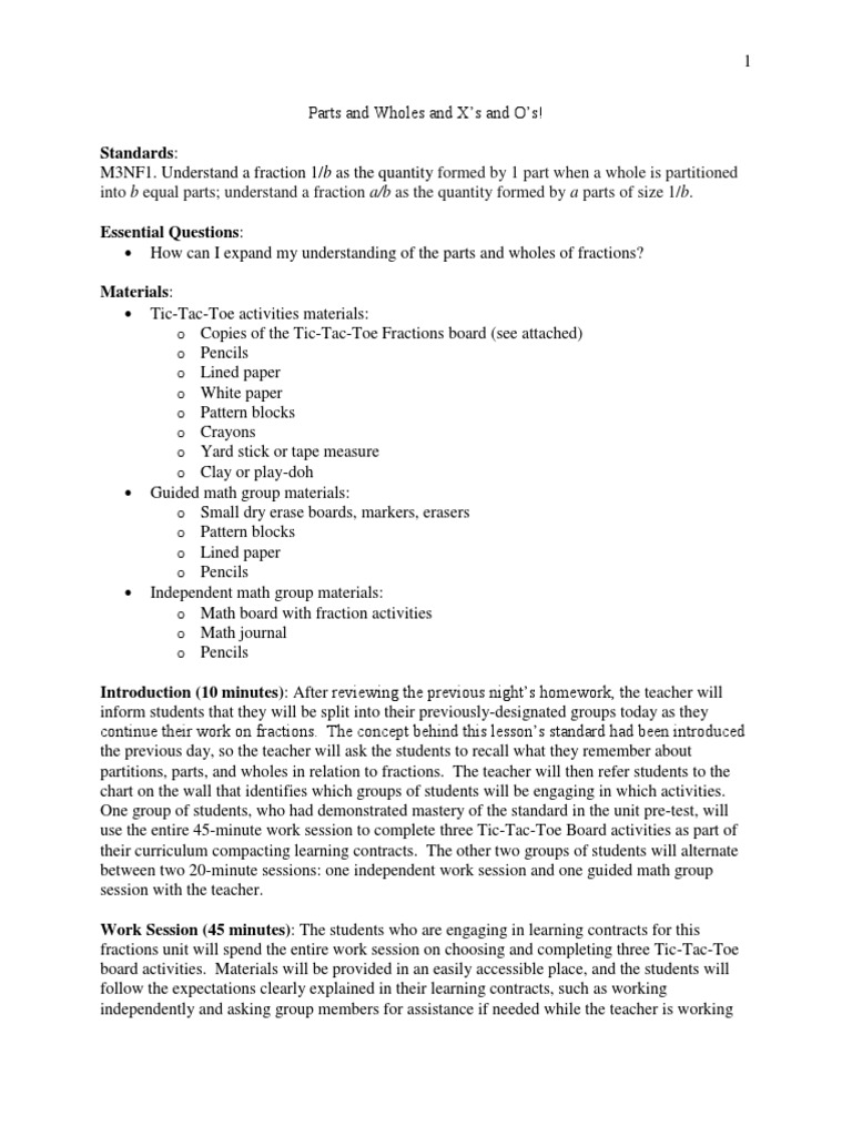Tic-Tac-Toe Lesson | PDF | Gifted Education | Learning Styles