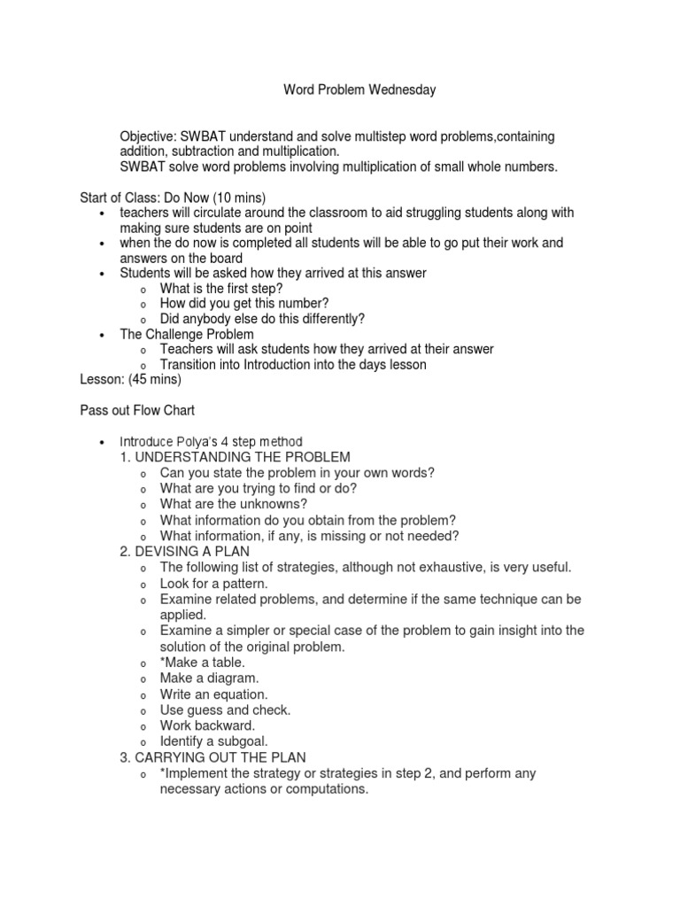Word Problem Wednesday Procedure | PDF | Mathematical Proof | Cognitive ...