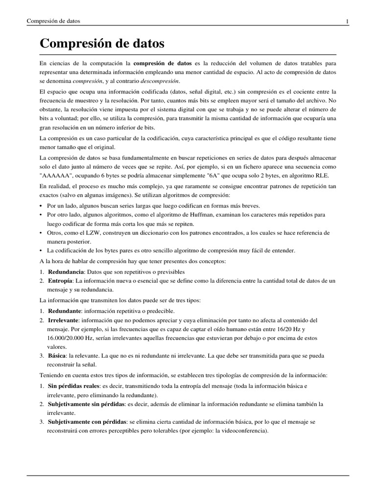 Compresión de Datos PDF | PDF | Áreas de informática | Tecnología digital