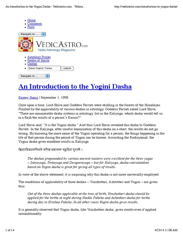 An Introduction To The Yogini Dasha - Vedicastro - Com | PDF | Planets In Astrology | Astrology