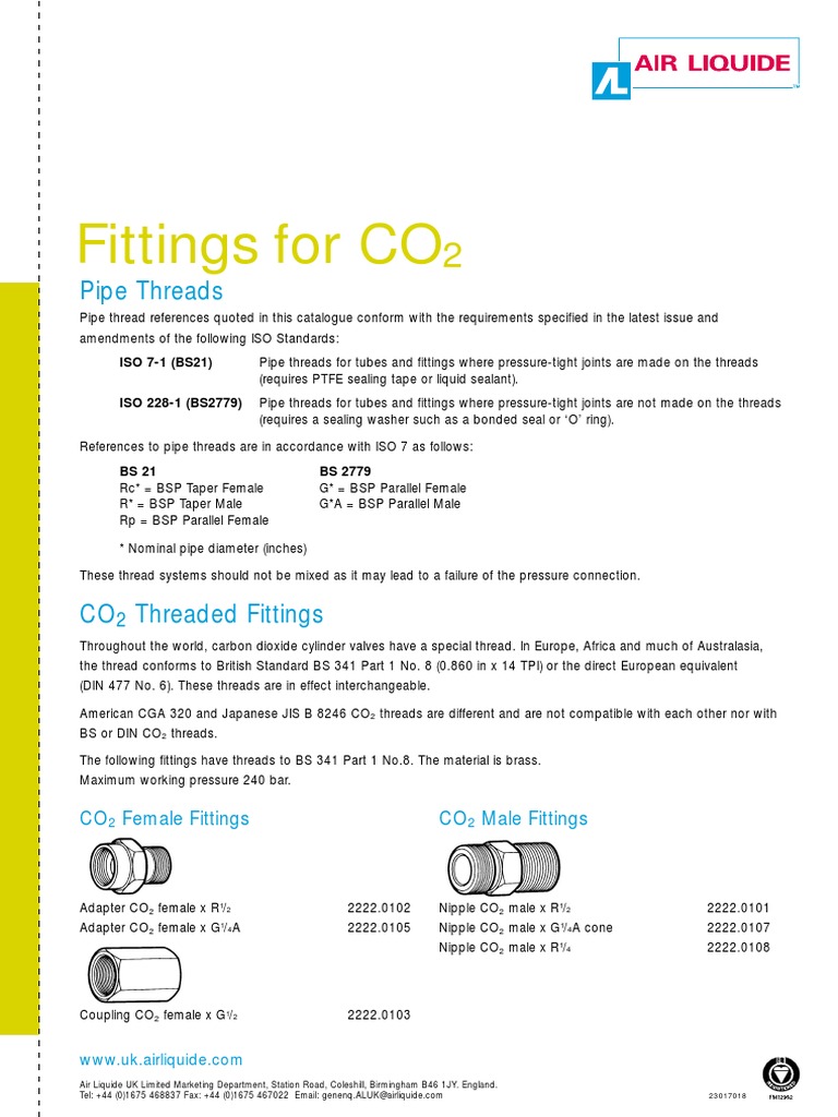 CO2 Fittings and Thread Standards | PDF | Pipe (Fluid Conveyance ...