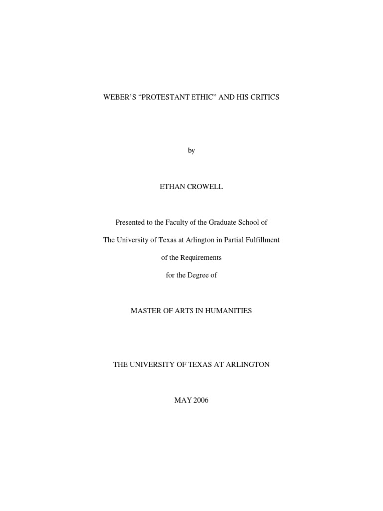 Weber's "Protestant Ethic" and His Critics by Ethan Crowell | PDF | Max ...