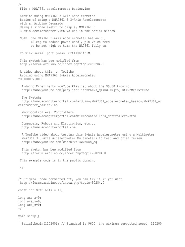 Mma7361 Accelerometer Basics Arduino Code Pdf Arduino Accelerometer 6791