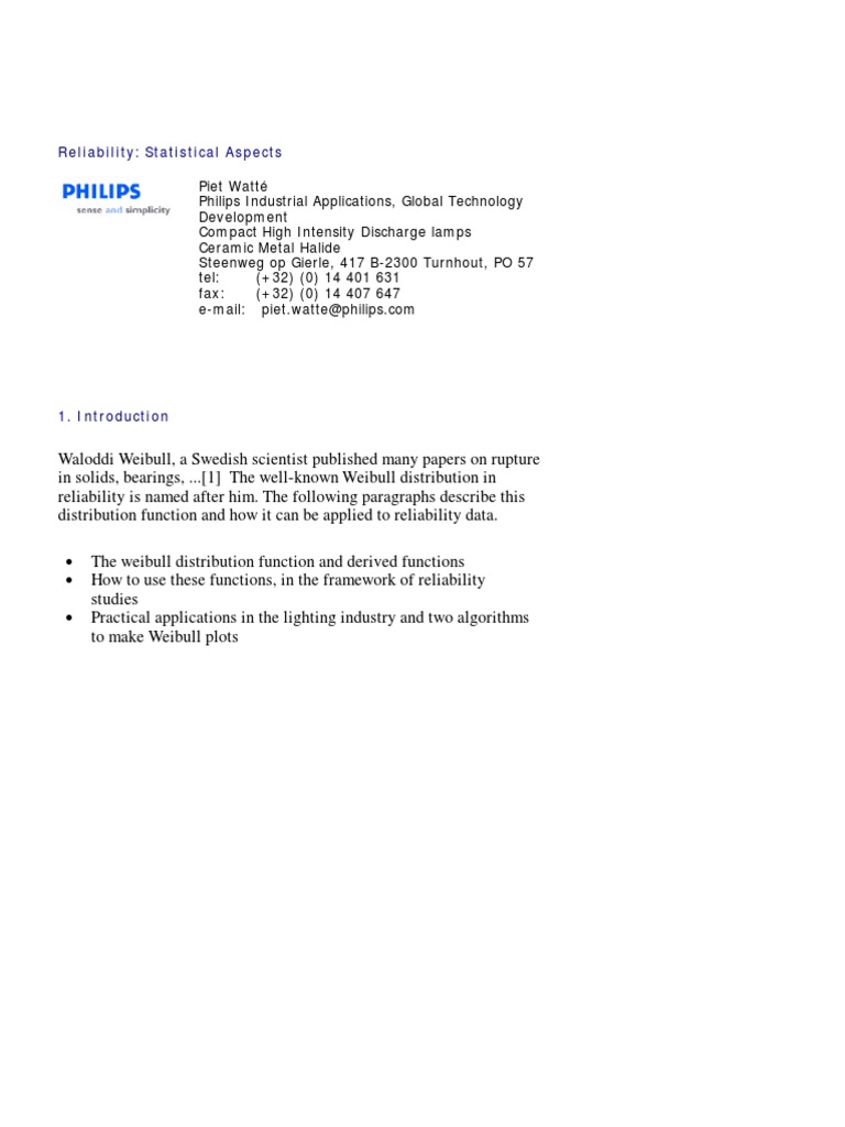 Weibull Analysis for Lighting Reliability | PDF | Reliability Engineering | Probability Density ...