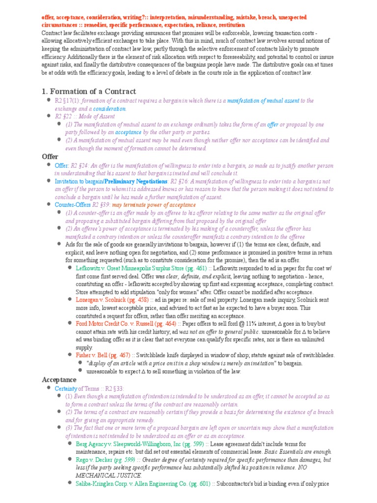 Contracts Outline | PDF | Offer And Acceptance | Consideration