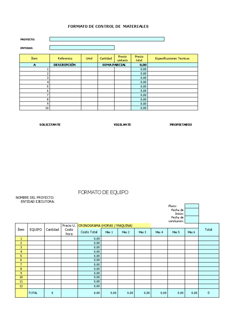 Formato de Control de Materiales, Obra, Equipo | PDF