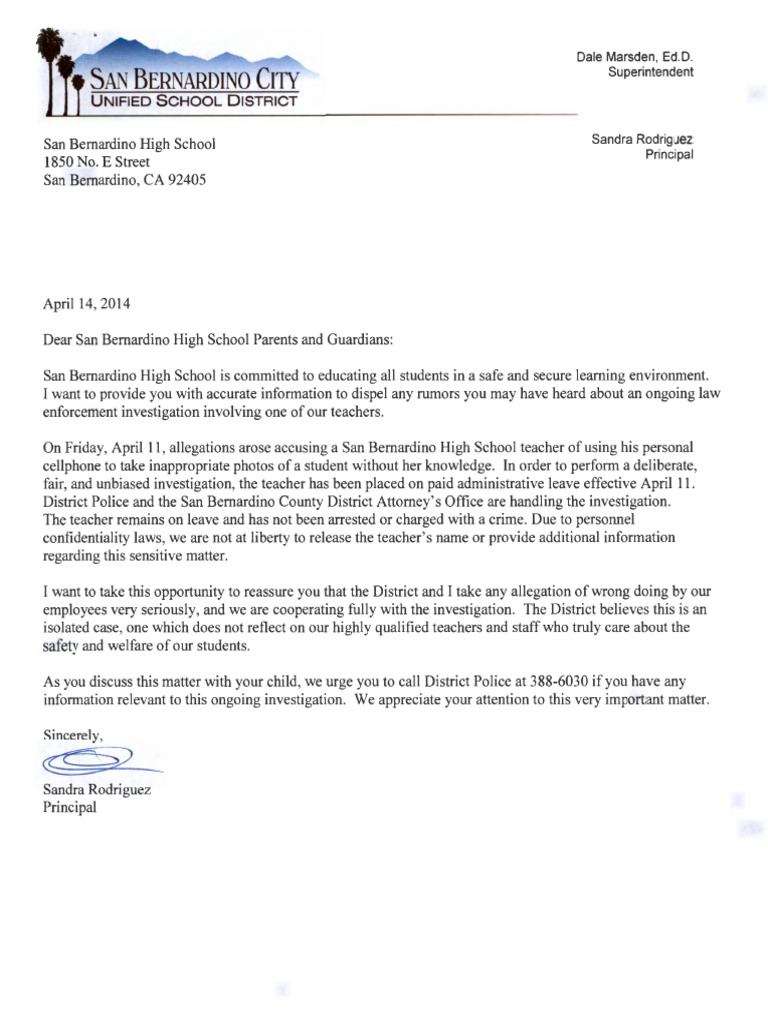 Teacher Investigation Update for Parents | PDF | National Security ...