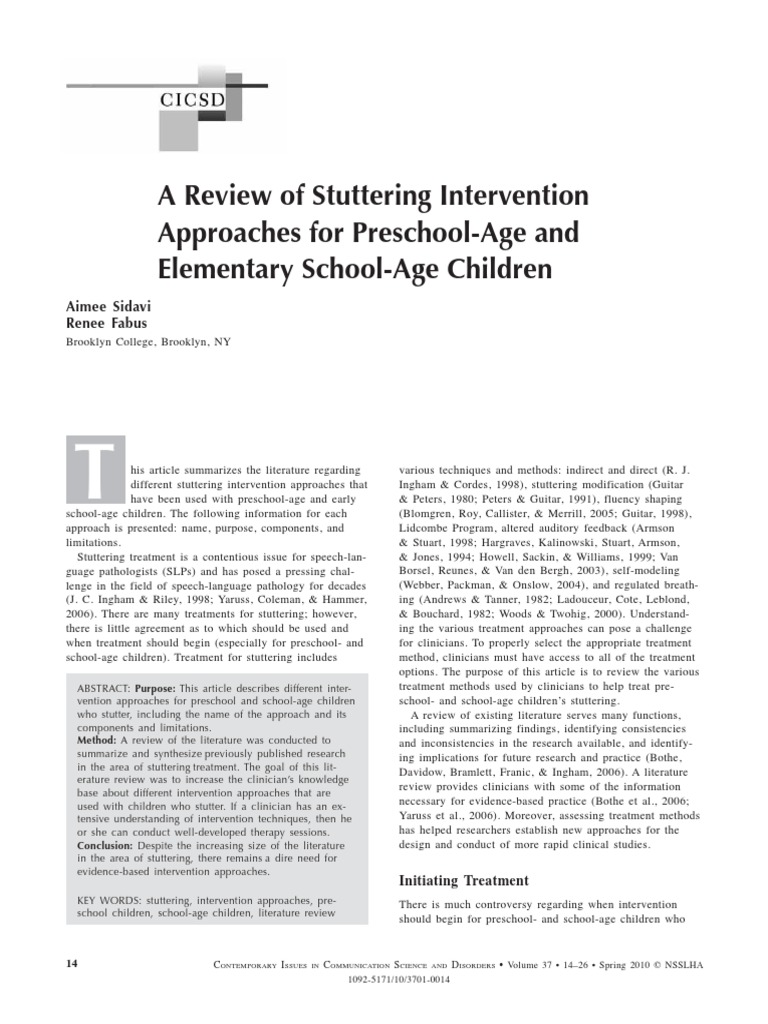 A Review of Stuttering Intervention Approaches For Preschool-Age and ...