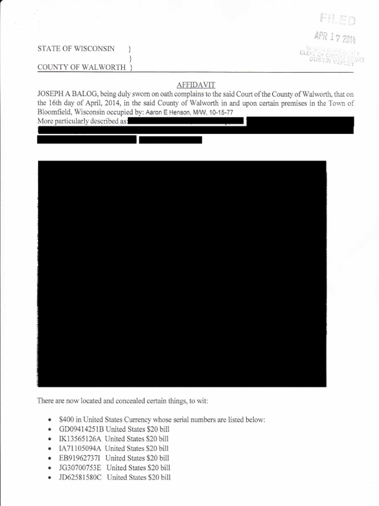 The Search Warrant Affidavit For Officer Aaron Henson | PDF | Search ...