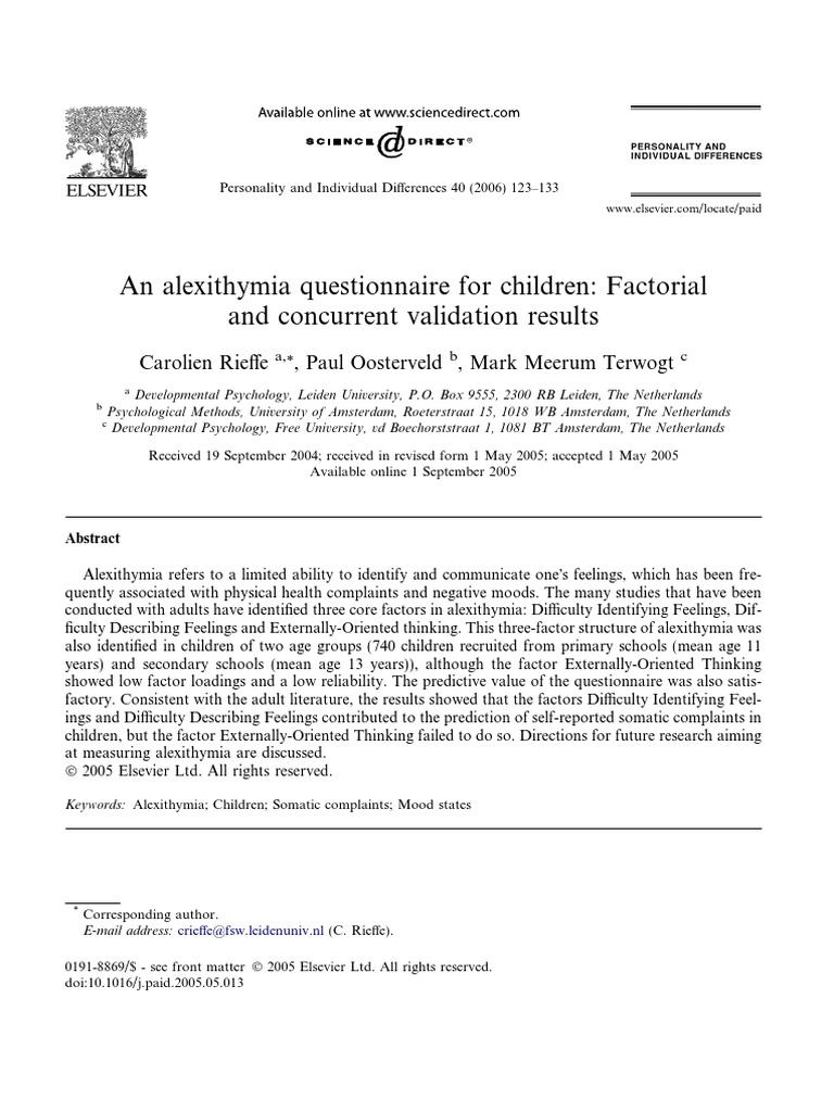 Alexithymia Questionnaire Children | PDF | Chi Squared Distribution ...