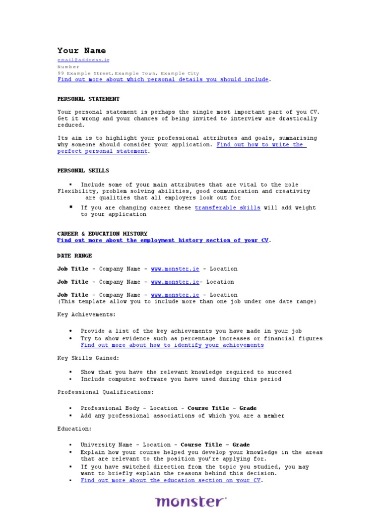 CV Template Classic CombinationIE | PDF | Employment | Behavior Modification