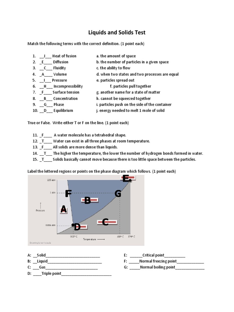 Liquids and Solids Test Answers | PDF | Science & Mathematics