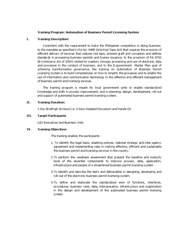 Training Program On Automated Business Permit and Licensing System ...