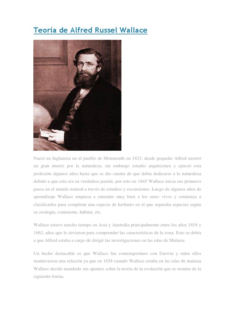 Teoría de Alfred Russel Wallace | PDF | Alfred Russel Wallace | Charles ...