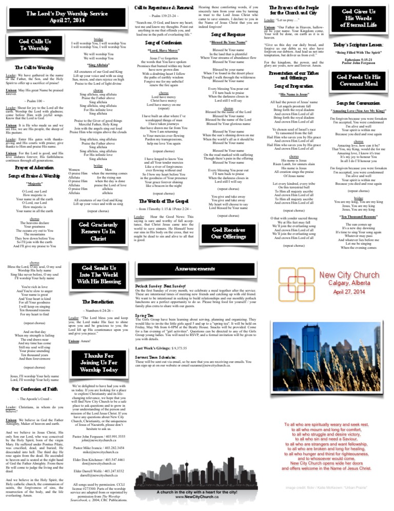 Worship Service Outline and Songs | PDF | God The Father | Confession ...