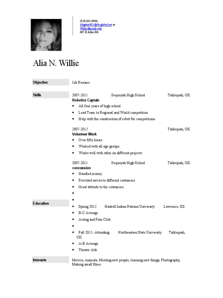 Alia N. Willie's Job Resume Summary | PDF