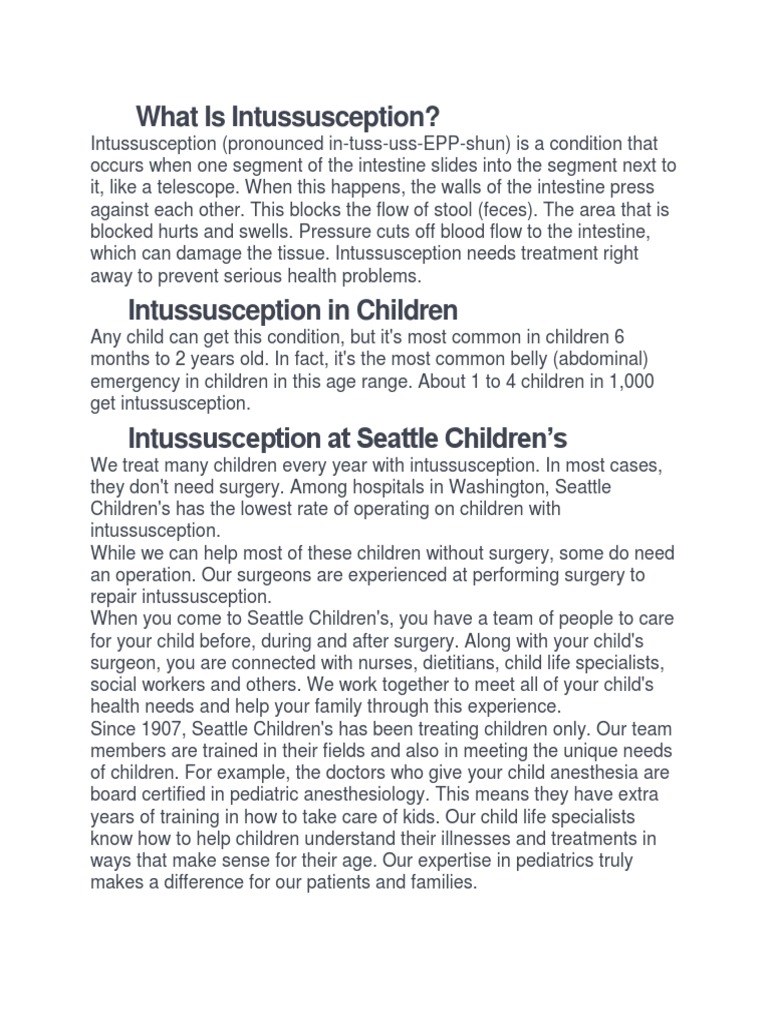 Intussusception Print | PDF | Gastroenterology | Health Sciences