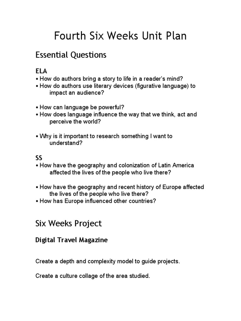 Ela-Ss Fourth Six Weeks Unit Plan | PDF