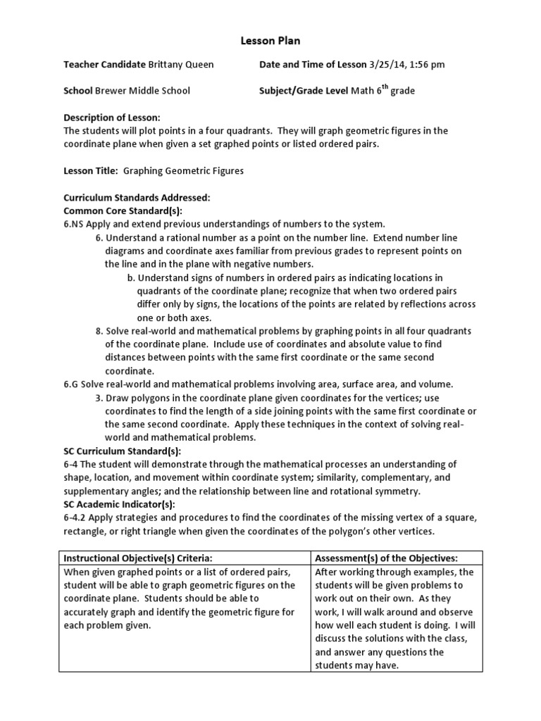 Graphing Geometric Figures in 6th Grade | PDF | Cartesian Coordinate ...
